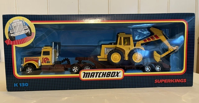 1992 MATCHBOX SUPER Kings K-130 Peterbilt 359 Truck & Digger On Trailer ...