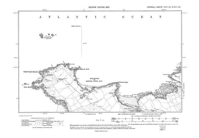 OLD MAP OF Trevose Head, Polventon Bay 1907 - Cornwall, repro Corn-18 ...