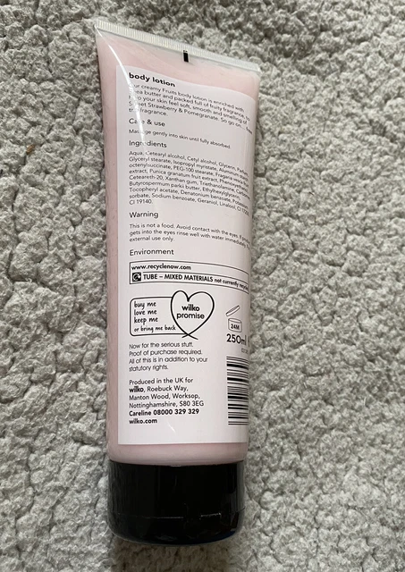 WILKO FRUITS STRAWBERRY And Pomegranate Body Lotion. Body Moisturiser ...