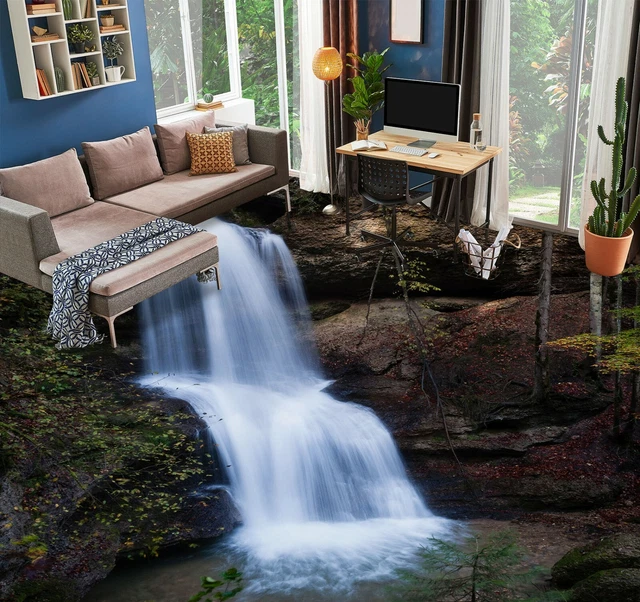 3D WATERFALL GRASS PKE656 Floor WallPaper Murals Wallpaper Mural Print ...