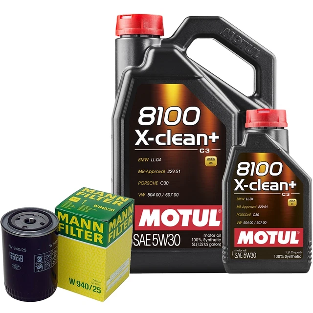 6L MOTUL 8100 X-CLEAN+ 5W-30 Mann Filter Motor Oil Change Kit for ...