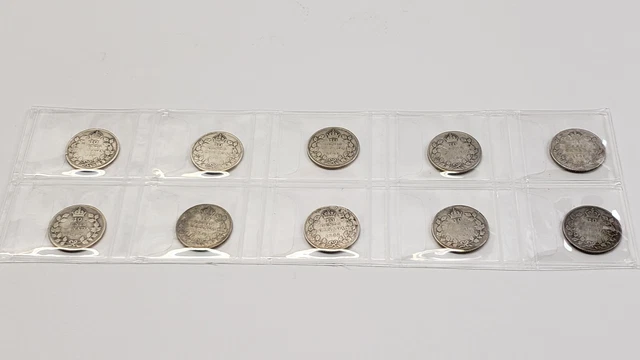 LOT OF 10 Canadian Silver 10 cent Coins Dimes-King George V -between 1918 & 1936 $77.90 ...