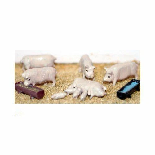 5 ASSORTED. PIGS, 4 Piglets & Feed Trough Oo Scale Langley F127 EUR 15 ...