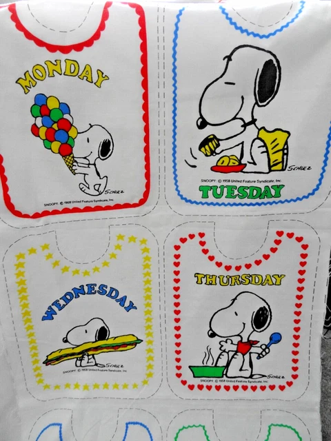 VINTAGE SNOOPY BIB Panel Days of the WEEK Peanuts $15.00 - PicClick
