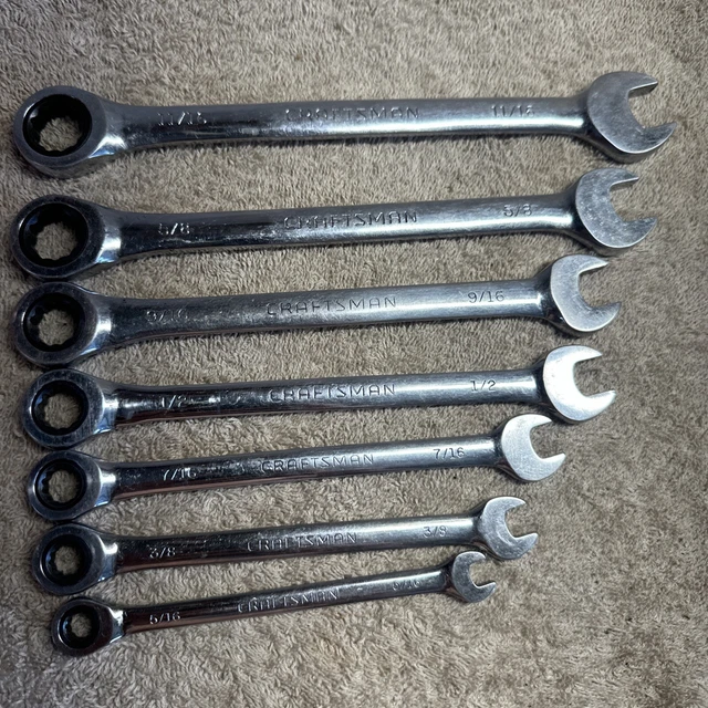 CRAFTSMAN 12 POINT 7 Piece SAE Ratcheting Combination Wrench Set Bin #7 ...