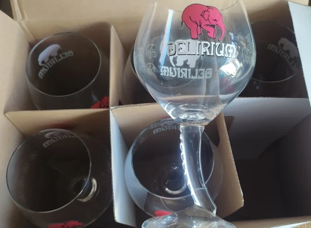 CARTON DE 6 verres bière delirium 33cl 50cl pied trompe éléphant rose EUR 36,90 - PicClick FR