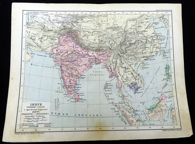 MAP OF THE Indian Sub Continent India Siam Burma China Tibet POLISH ...