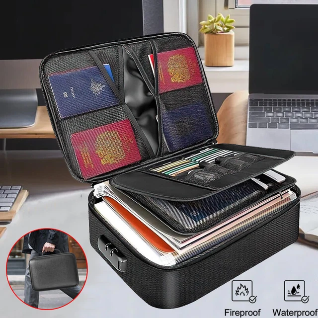 FEUERFESTE DOKUMENTENBOX TRAGBARE Dokumententasche mit Schloss ...