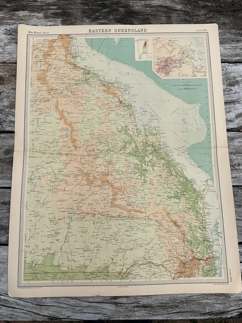 MAP OF EASTERN Queensland Australia 1920 Times Survey Atlas Plate 109 £ ...