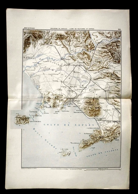 1881 ANTICA MAPPA Militare MARGA:DINTORNI DI NAPOLI-LINEA VOLTURNO ...