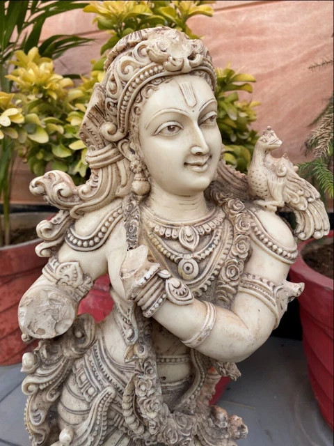 VINTAGE OLD HINDU God Krishna Resin Statue Sculpture With Iron Stand £ ...