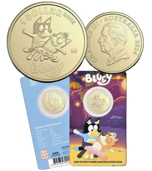 2024 BLUEY $1 Privy Mark Coin Set - (Blue Mum and Dad) EUR 35,42 ...