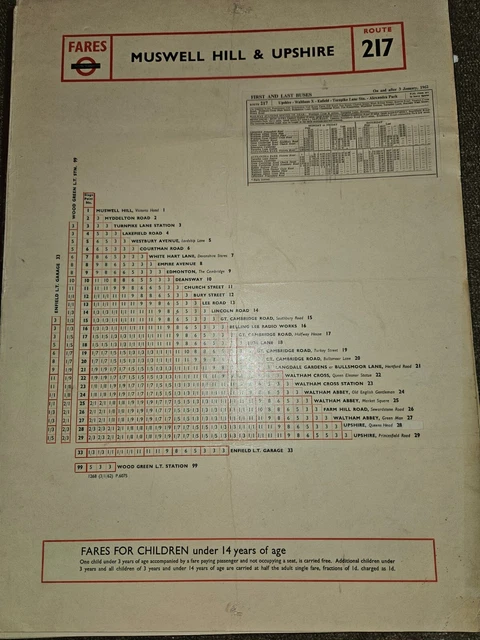 LONDON TRANSPORT BUS RT/RF Conductors Fare Chart Route 27,27A Dated ...