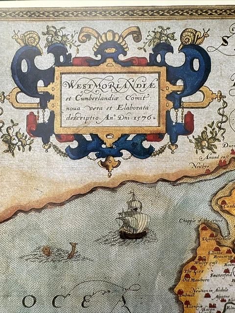 OLD TUDOR SAXTON 1500s Map of Westmorland, Cumbria, England 1576 ...