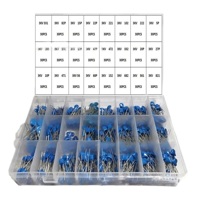 720PCS/BOX 24 VALUES Ceramic Capacitors with Box Assorted Kit 5PF-821PF ...