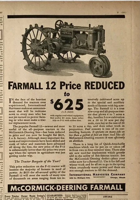 1941 NEWSPAPER AD for McCormick Deering Farmall model 12 Tractor ...