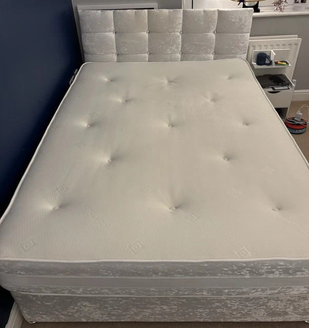 DOUBLE BED 2 Draw Divan With Headboard In silver £1.17 - PicClick UK