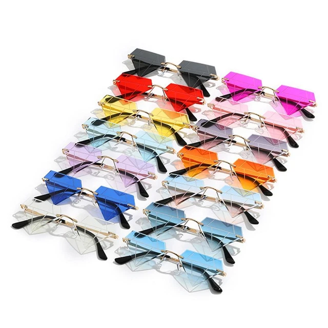 RETRO SHADES DIAMOND Shaped Rimless Sun Glasses Triangle Sunglasses for ...