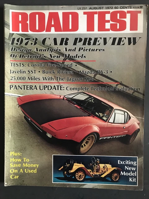 ROAD TEST MAGZINE August 1972-1973 Car Preview-Pantera Update-Corolla 5 ...