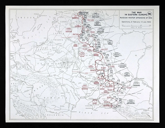 WWII MAP EASTERN Front Ukraine Leningrad Izyum Kharkov Moscow Russia ...