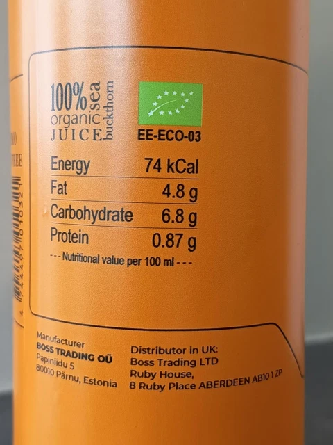 100% ORGANIC SEA Buckthorn Juice No Additives 750 ml Pure Natural ...