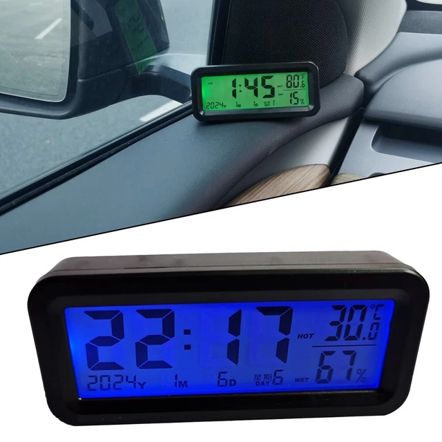 SOLAR POWERED DASHBOARD Clock with Backlit Temperature and Humidity ...