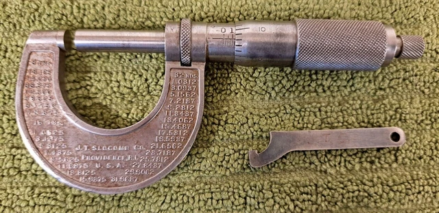 ANTIQUE J.T. SLOCOMB 0-1" .0001 Micrometer Decimal Frame w Wrench ...