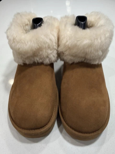 UGG WOMEN'S CLASSIC Mini Fluff Suede Boot In Chestnut Size 7 US MSRP ...