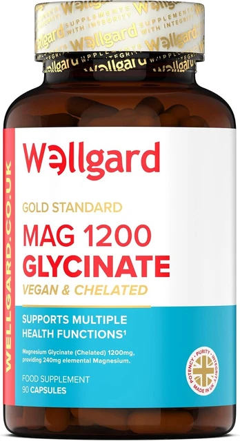WELLGARD MAG 1200 Pure Magnesium Glycinate 240mg 90 Vegan Capsules High ...