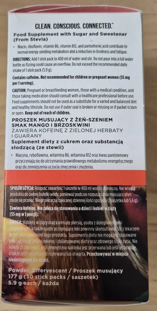 ARBONNE FIZZ STICKS Energy Mango Peach x 30 ~ Guarana Vegan Gluten Free ...
