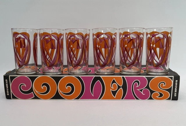 VINTAGE RAVENHEAD COOLERS 6 Tumblers/Glasses 260ml 70's Retro Home Bar ...