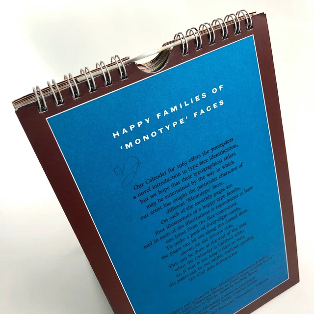 1963 CALENDAR HAPPY Families of ‘Monotype’ Faces illustrations by Peter ...