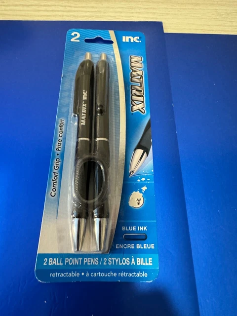 INC MATRIX BLUE Med Point .1mm Ballpoint Pens 76419 Rubber Grip NOS $10 ...