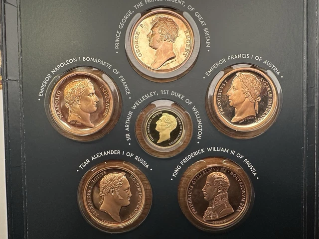 BATTLE OF WATERLOO full six coin proof set 1815-2015 includes 14 carat ...