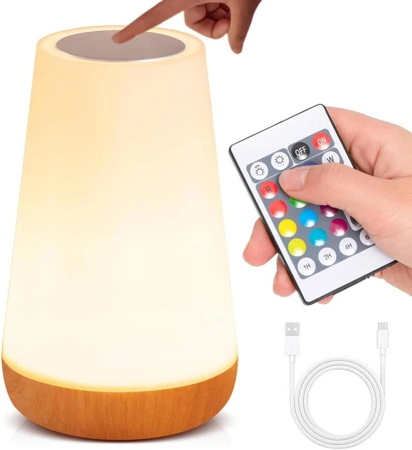 NIGHT LIGHT, LED Touch Bedside Table Lamp, Dimmable with 13 RGB Colors ...