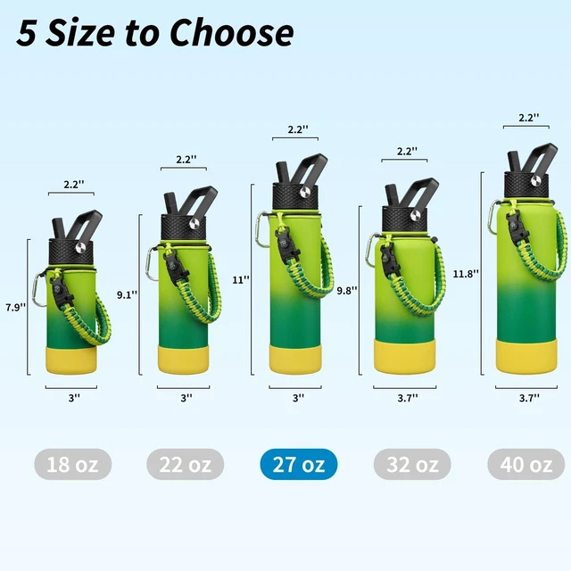 BJPKPK 27OZ INSULATED Water Bottle, 3 Lids, Paracord Handle, Non-slip ...
