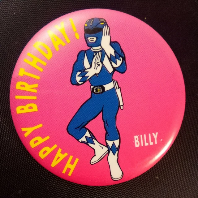 MIGHTY MORPHIN POWER Rangers Blue Billy Happy Birthday Pinback Button ...