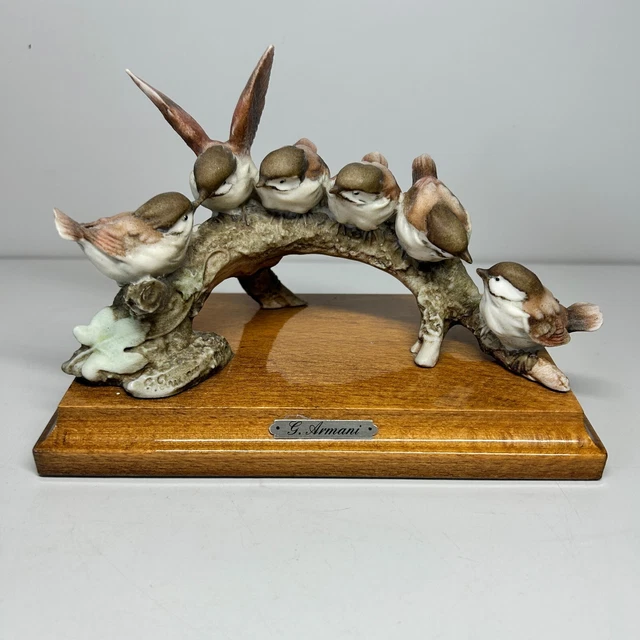 VINTAGE G. ARMANI Six Sparrows on a Branch Decorative Display Figurine ...