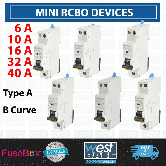 FUSEBOX MINI RCBO DEVICES 6A 10A 16A 20A 32A 40A B Curve 30mA RCD Type A RTAMB £25.79 - PicClick UK
