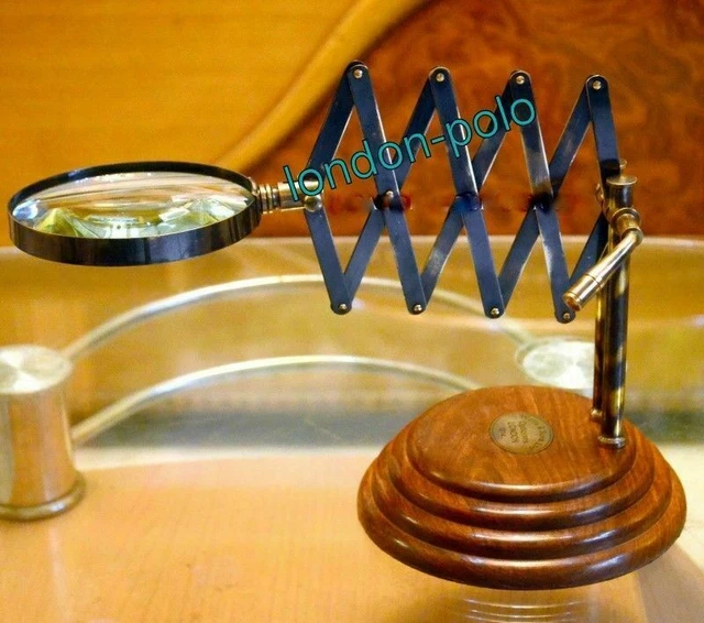 TABLE TOP BRASS Magnifying Glass Desktop Magnifier Chainner Long ...