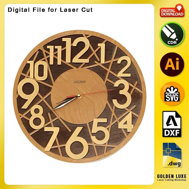 WALL DECORATIVE CLOCK CW001B DXF SVG CDR file Vector for Laser Cutting ...