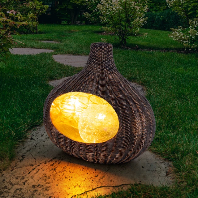 LAMPE SOLAIRE LED Décoration de Jardin Extérieur Table Rotang Or Boule ...