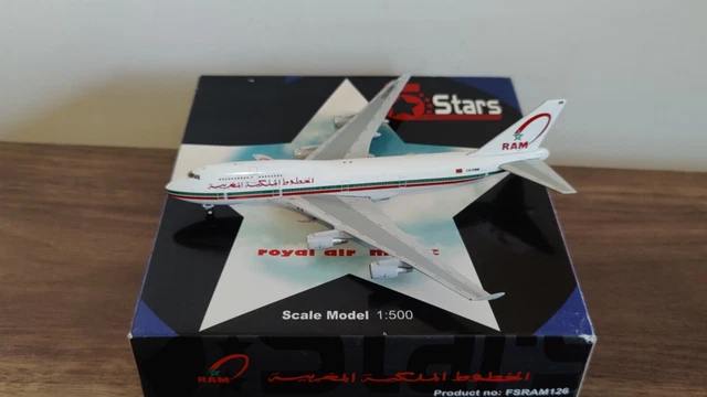 ROYAL AIR MAROC Boeing 747-400 Aircraft Model 1:500 Scale 5 Stars Herpa ...