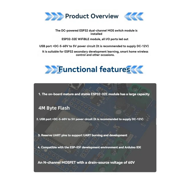 ESP32 DUAL-CHANNEL MOS Module DC5-60V on-Board ESP32-32E WiFi and ...