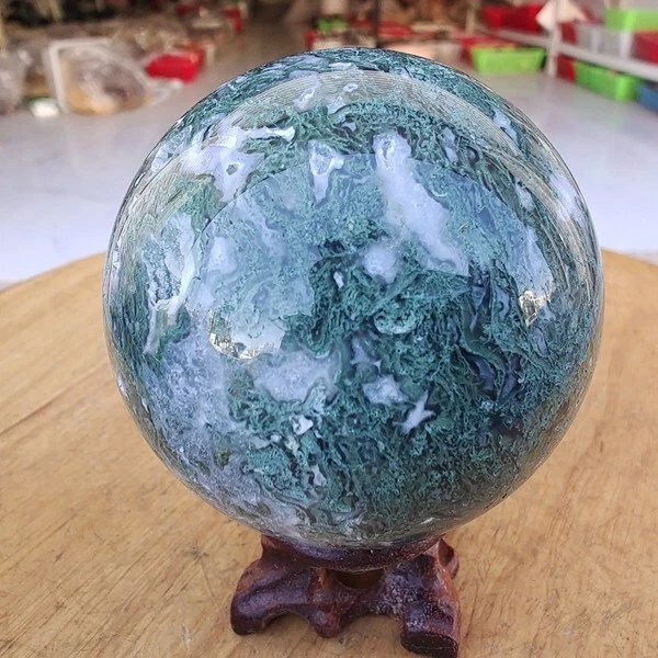 450G NATURAL AQUATIC Plant Agate Geode Ball Quartz crystal Aura Healing ...