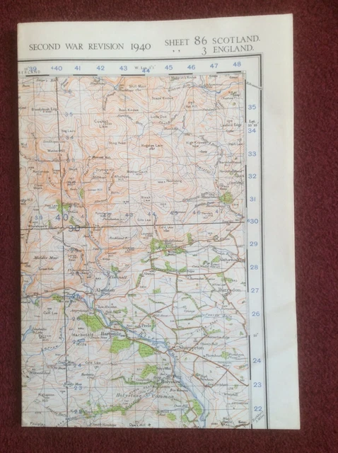 WW2 1940 BRITISH Army Wartime Map - The Cheviot Hills, Northumberland ...