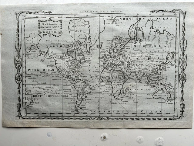 1782 WORLD CHART by Alexander Hogg Original Antique Map over 240 Years ...