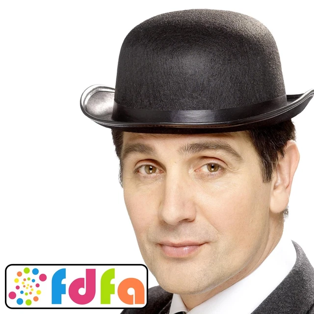 SMIFFYS BLACK FELT Bowler Hat Charlie Chaplin Adults Mens Fancy Dress £ ...