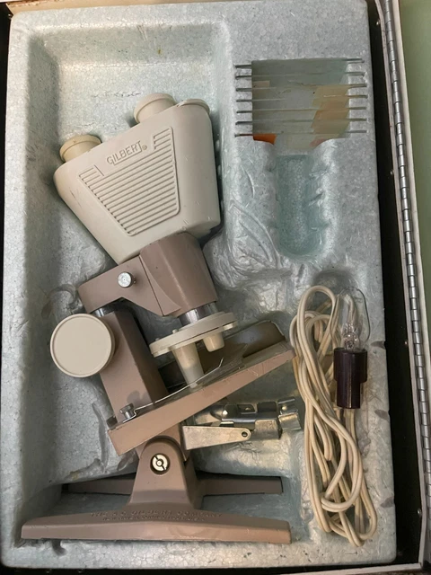 1960S GILBERT ~ MICROSCOPE AND LAB SET in COLORFUL TIN BOX with Manual ...