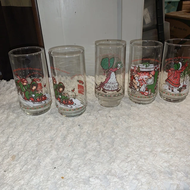 Vintage Coca Cola Holly Hobbie Christmas Drinking Glass Set Of 5 9 99